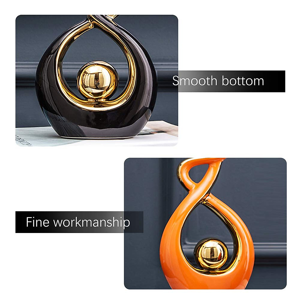 Pearlead Creative Ceramic Sculpture Abstract Ornament Figurine Gold Modern Statue for Home Office Decor Centerpiece Decoration Living Room 12.2 Inches Black