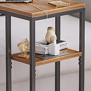 CubiCubi Side Table with Charging Station, C Shaped End Table with USB Ports and Outlets, Couch Table for Living Room, Bedroom, Couch, Sofa and Bed, Brown