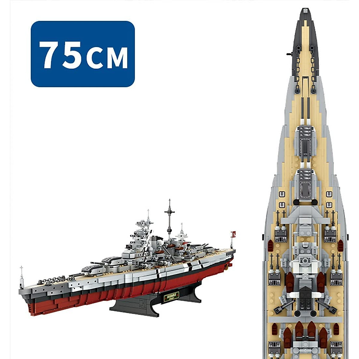 FULHOLPE Bismarck Class Battleship Building Blocks Set, MOC Military Warship Model Bricks Construction Toy Compatible with Major Brands - 2081 Pieces