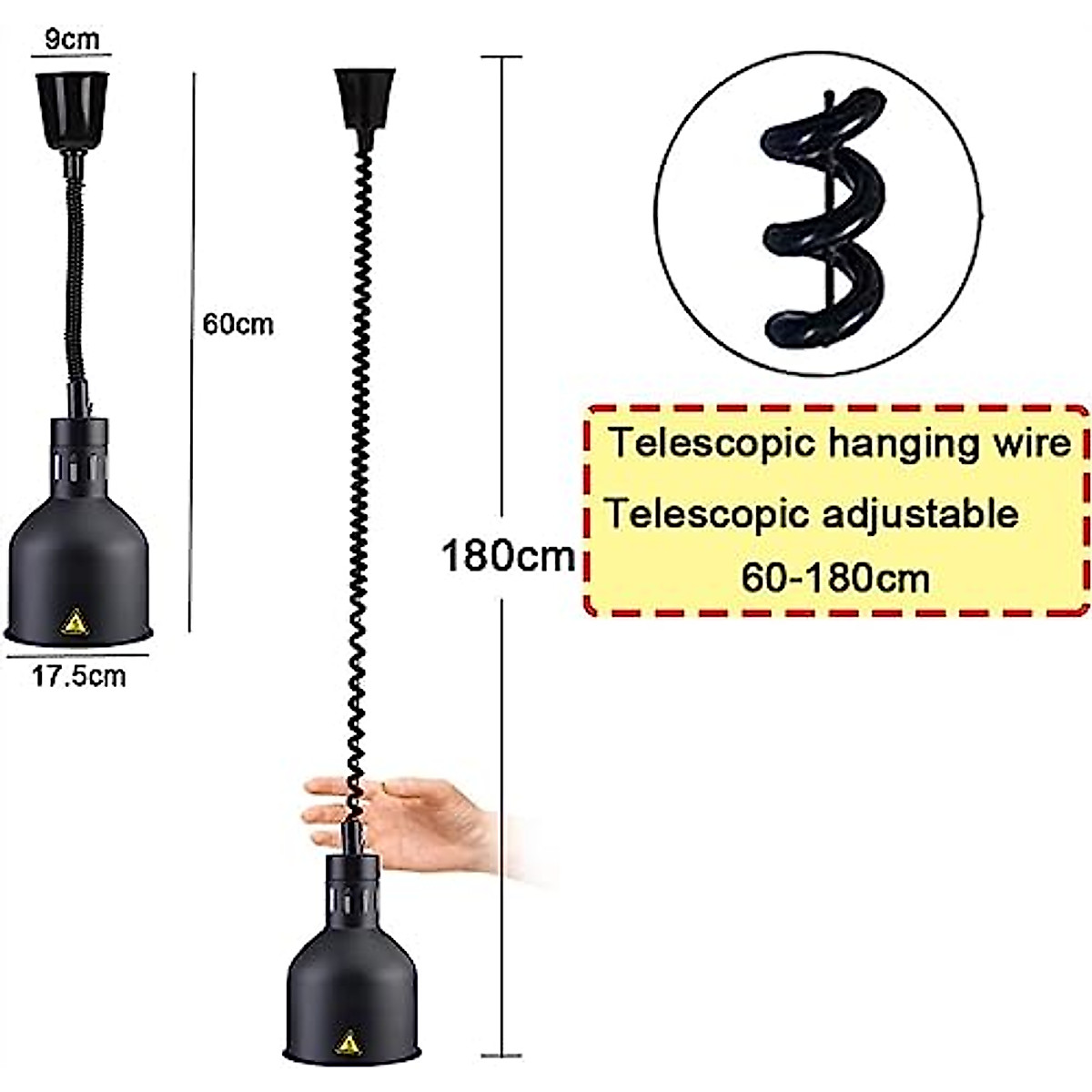 LINKANRUO 2PCS Commercial Food Warmer, Buffet Heating Lamp for Keep Food Warm, 60-180cm Retractable Food Heating Lamp Food Heat Pendant Light for Food Service Restaurant Kitchen Lamps(Silver)