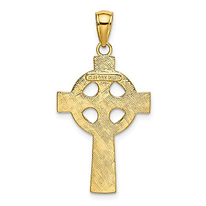 Solid 14k Yellow Gold Celtic Knot Irish Claddagh Cross Pendant Charm - 28mm x 17mm