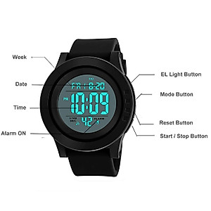 LYMFHCH Men's Digital Sports Watch LED Screen Large Face Electronics Military Watches for Men Waterproof Alarm Stopwatch Back Light Outdoor Army Watch