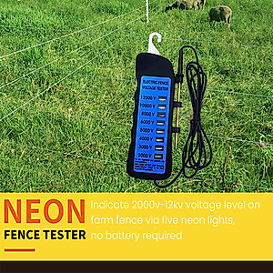 Electric Fence Voltage Tester, 12KV Fence Tester 8 Neon Indicator Lights/Fence Tester for Farms