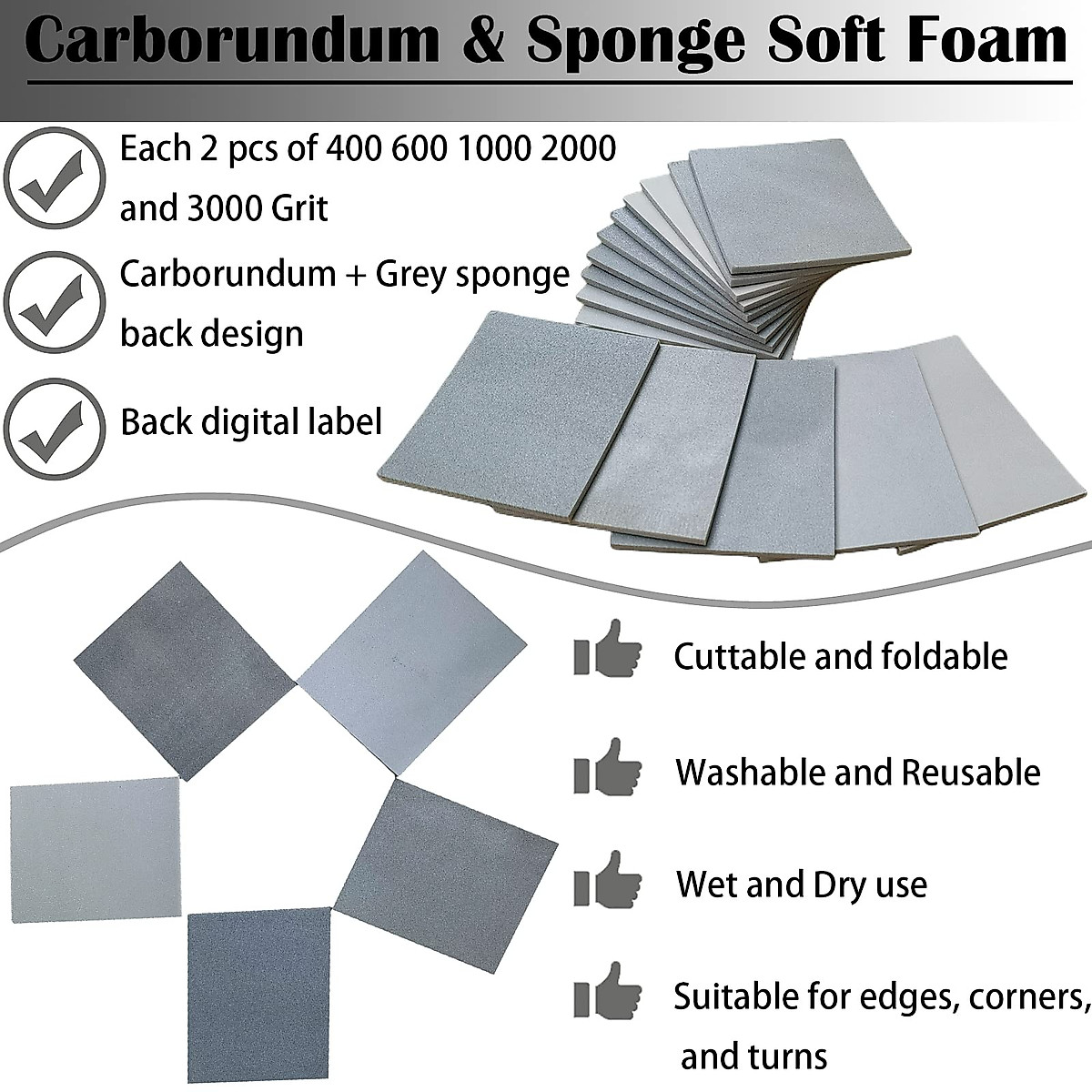 10 PCS 4 1/2 x 5 1/2 in Softback Sanding Sponge - 400 600 1000 2000 3000 Grits, Fine Grit, Fast Cutting, Flexible Soft Foam Hand Sanding Block for Model Drywall Metal Wood Furniture Polishing