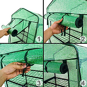 HOMGARDEN 4-Tier Mini Greenhouse Portable Plant Flower Shelf Tent w/PE Cover Roll-Up Zipper Door for Lawn Patio Garden Indoor Outdoors