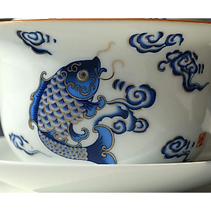vv8oo Porcelain Gaiwan 7oz Teaup Jumping Fish White Glazed Tureen Chinese Sancai Cover Bowl Lip Cup Saucer Set