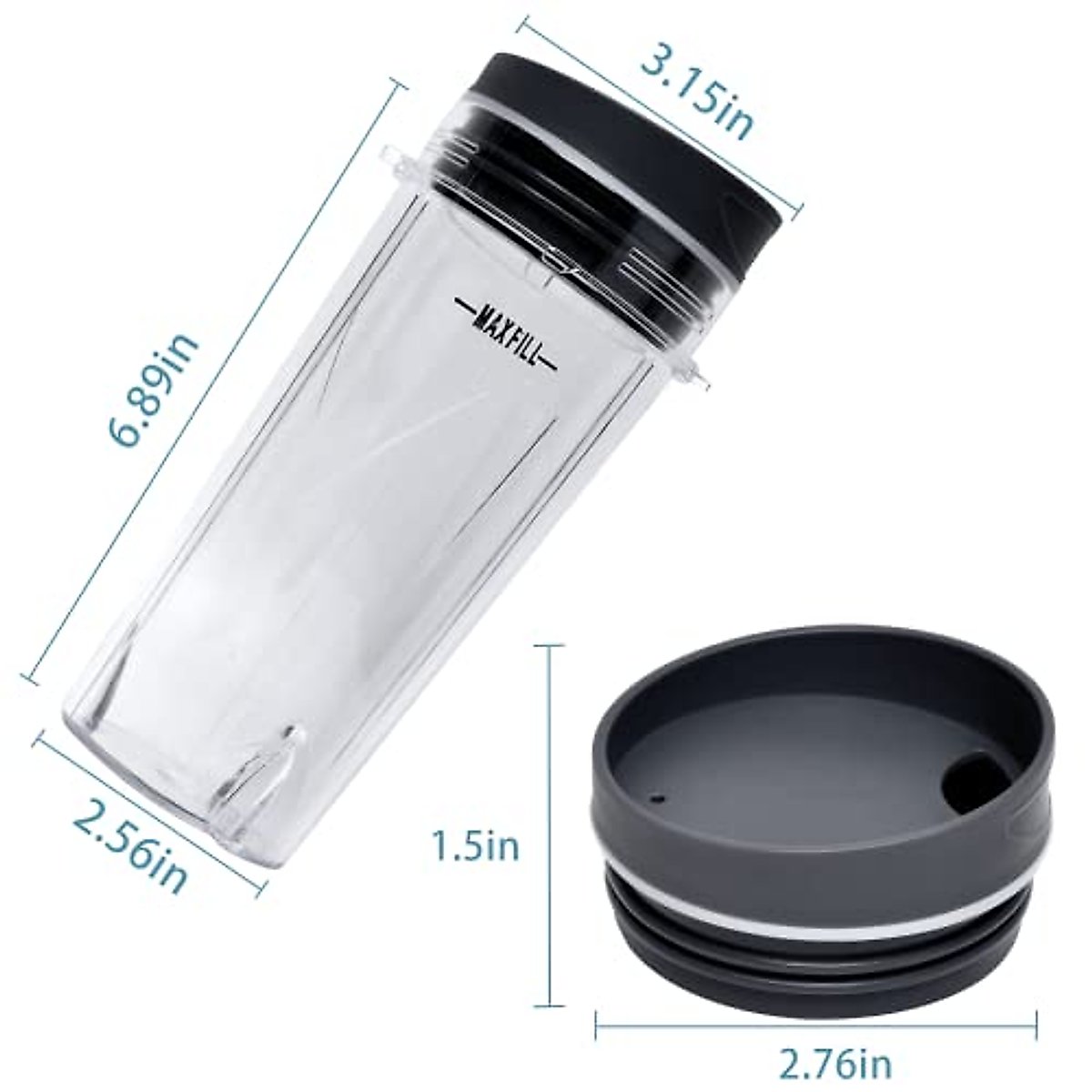 16oz Blender Cup Set Compatible with Ninja Replacement Parts Single Serve Cup with Lid and Seal Lid Compatible with Nutri Ninja Series BL770 BL780 BL660 BL740 BL810 Blenders