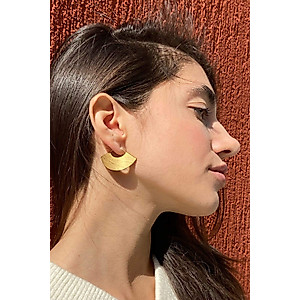 Lightweight Boho Bohemian Fan Earrings for Women Geometric Dangle Drop Half Round African Tribal Ethnic Jewelry (Gold 1.6"x1")