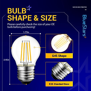 BlueStars G45 E26 Edison LED Filament Globe Bulb 120V 5W (60 Watt Equivalent), 2700K Warm White Light 550lm Non-Dimmable for Indoor Outdoor Christmas Halloween Holiday Decoration - 3 Packs