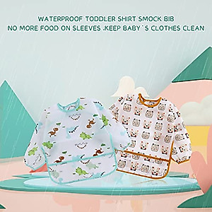 Haimoburg 5 Pcs Long Sleeved Baby Toddler Bibs Waterproof Sleeved Bib 3-24 Months