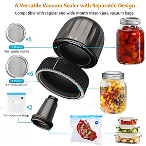 Electric Mason Jar Vacuum Sealer, Upgraded Automatic Vacuum Sealer Kit for Wide and Regular Mouth Mason Jar Canning, Handheld Vacuum Bag Sealer for Food Storage