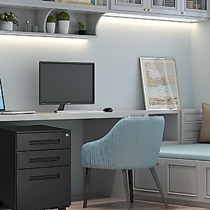 Gustonhon 3-Drawer Mobile File Cabinets Rolling Metal Filing Cabinet for Legal & Letter File Anti-tilt Design with Lock Under Desk Office Drawers Fully Assembled Except Casters (Matt Black)