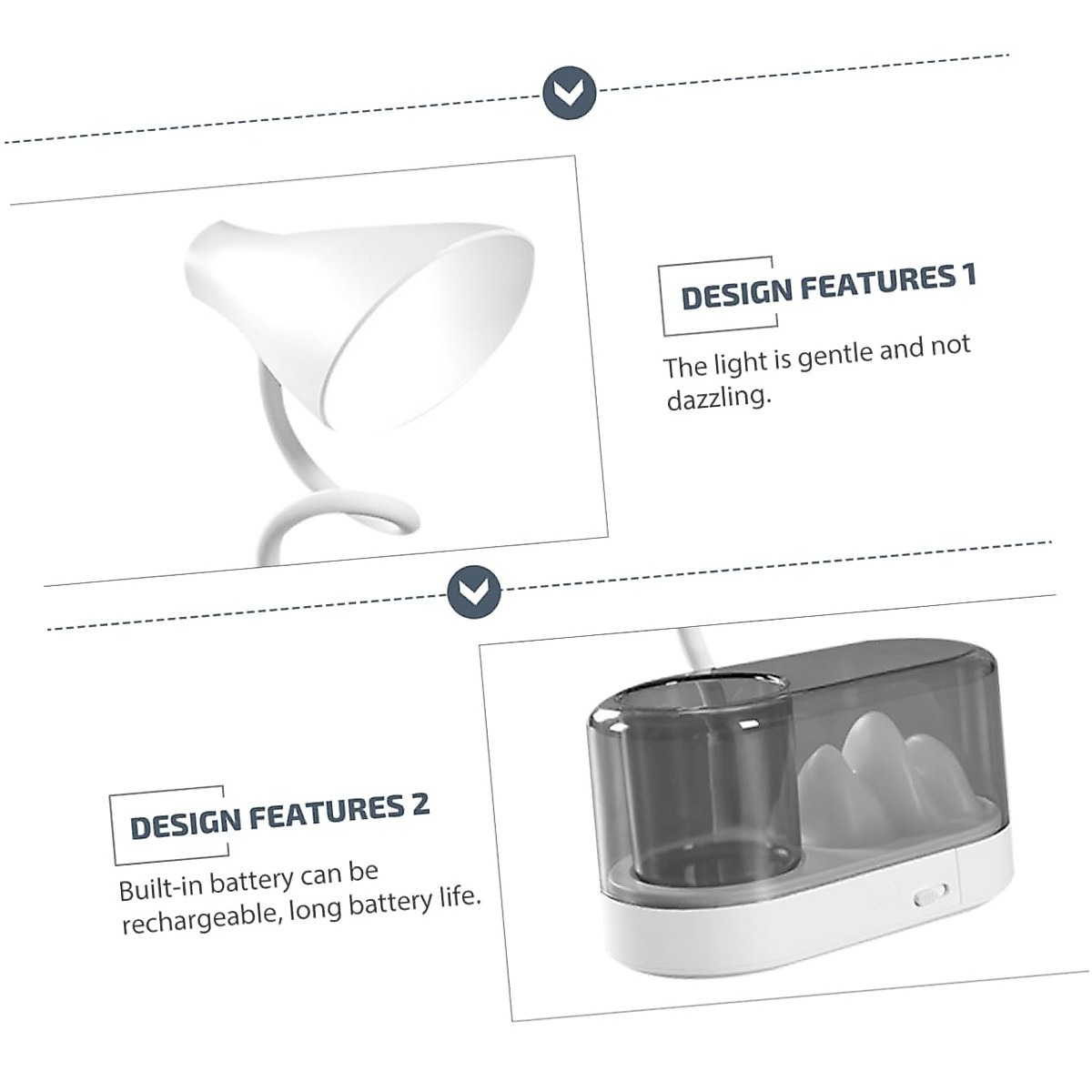 DOITOOL 1 Set Folding Table Lamp Led Bed Night Light Rechargeable Book Light Pen Holder Lamp Dimmable Bedside Lamp Table Lamp with Pen Holder White Eye Protection Student Lamp Clip Plastic