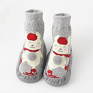 Toddler Tennis Shoes Shoes Autumn and Winter Boys and Girls Floor Socks Shoes Flat Bottom Non Slip Fleece Baby Booties (D, 7 Toddler)