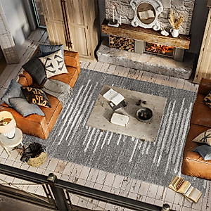 JONATHAN Y MOH205B-8 Aya Berber Stripe Geometric Indoor Farmhouse Area-Rug Bohemian Minimalistic Striped Easy-Cleaning Bedroom Kitchen Living Room Non Shedding, 8 X 10, Gray,Cream