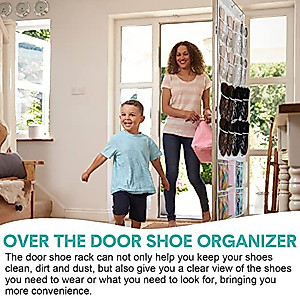 Shappy Pack Over The Door Shoe Organizer 24 Clear Pockets Shoe Rack over Door Hanging Shoe Rack Organizer Holder Large Door Shoe Rack Hanging for Closet with 18 Metal Hooks for Men Women Kids, White