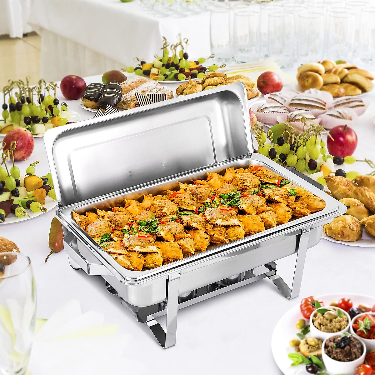 LEMY 8 Qt Stainless Steel Chafer Chafing Dishes Full Size Chafer for Catering Buffet Warmer Tray Kitchen Party Dining (2 Packs)