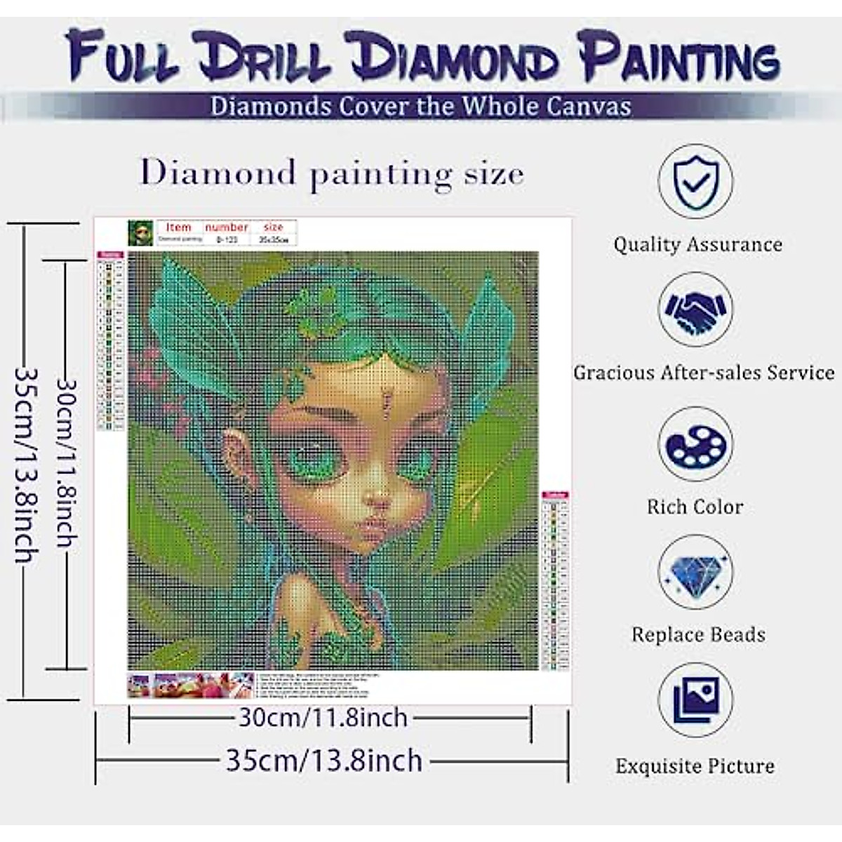 Adult Diamond Art Painting Kit,Beginner 5D Diamond Art Set,DIY Full Diamond Craft,Round Diamond Painting Kit,Green Elf Girl Gemstone Painting Kit,Craft Family Wall Art Deco[13.65x13.65 inches]