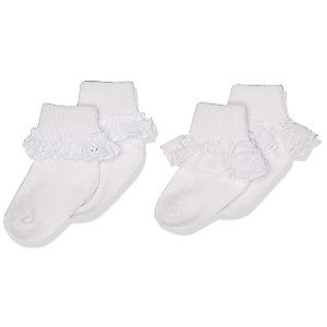 Jefferies Socks 2 Pack Eyelet Lace Trim And Lace Trim Sock - White/White, 3-12 Months