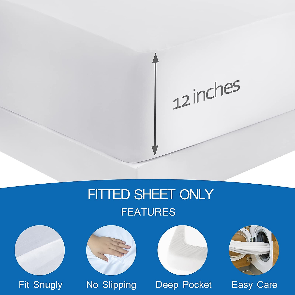 Twin Fitted Sheet Soft Twin Size Fitted Sheets for Kids Up to 12 Inches Deep Procket, Single Size Bed Mattress Sheets Stretchable and Breathable Jersey Knit Cover, Bottom Sheet Only, White