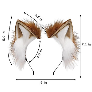 BNLIDES Handmade Fur Fox Wolf Cat Ears Headwear Women Men Cosplay Costume Party Cute Head Accessories for Halloween (Khaki White)