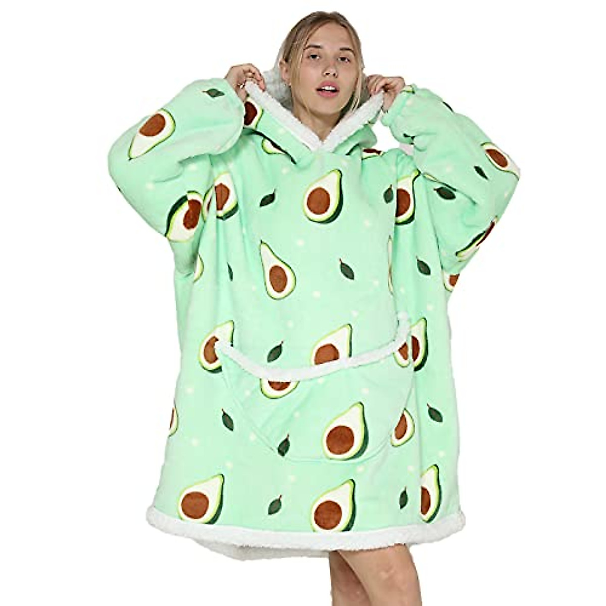 JERYMUND Oversized Blanket Hoodie - Sherpa Fleece Wearable Blanket for Unisex Adult Women Men, Fluffy Giant Comfortable Hooded Sweatshirt