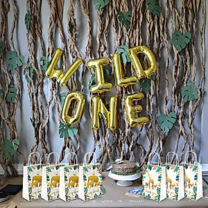 Jungle Safari Party Favor Bags 24 Pcs Jungle Animal Theme Candy Treat Bags Thank You Paper Gift Bags with Handles for Baby Shower Birthday Party