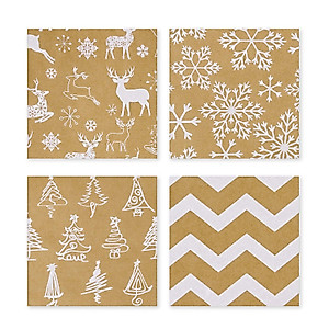 RUSPEPA Christmas Wrapping paper - Brown Kraft Paper with 3D White Christmas Elements Print Paper - 4 Roll-30Inch X 10Feet Per Roll