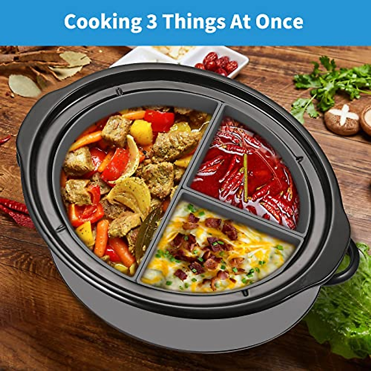 OUTXE Slow Cooker Divider Liner fit 6 QT Crockpot, Reusable & Leakproof Silicone Crockpot Divider, Dishwasher Safe Cooking Liner for 6 Quart Pot (Grey)