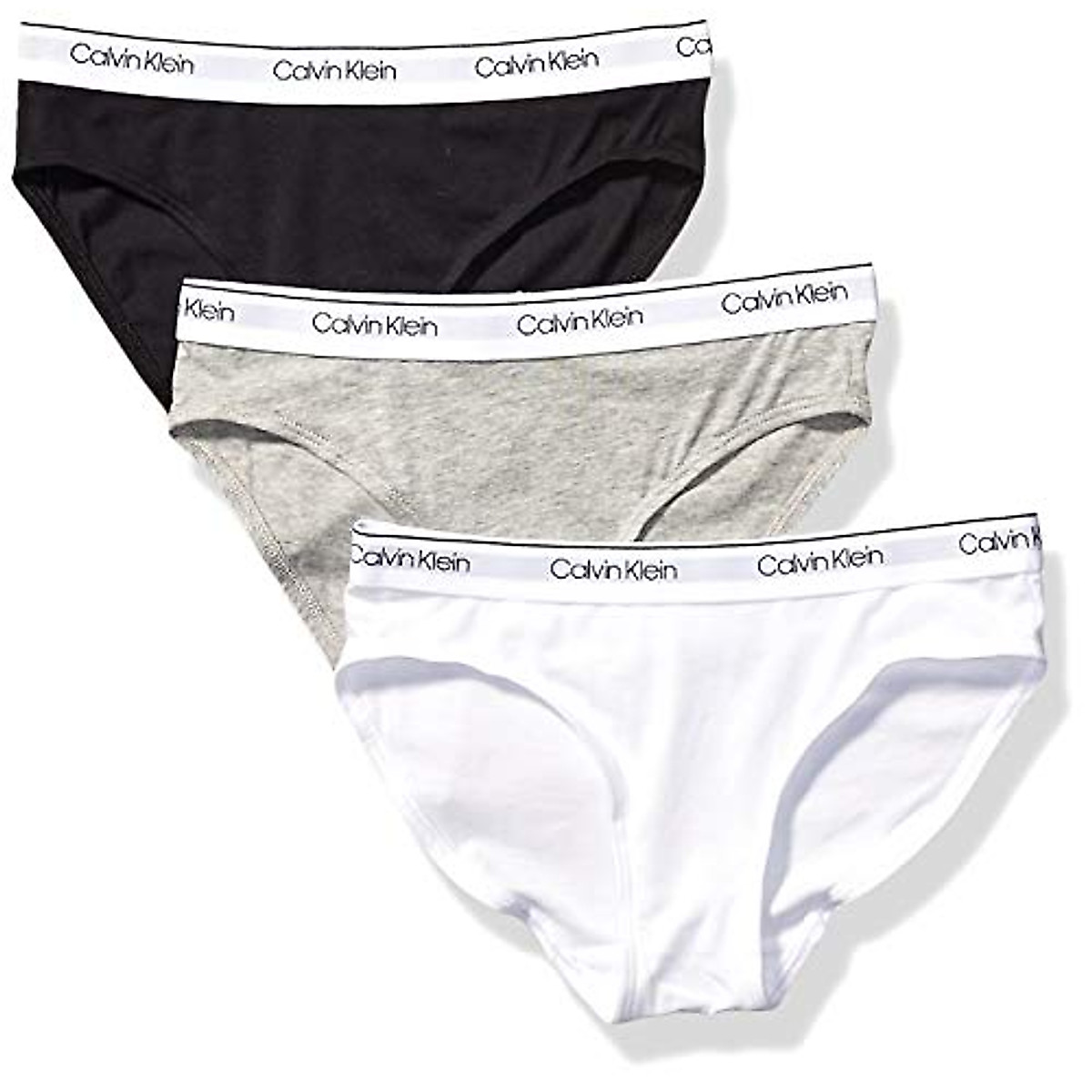 Calvin Klein Girls' Little Modern Cotton Bikini Panty, 3 Pack - Heather Grey, Classic White, Black, X-Large
