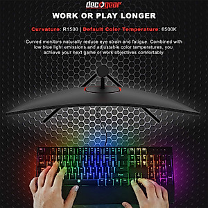 Deco Gear 27-Inch 2560x1440 HDR 400 Color Accurate Curved Gaming Monitor, VA Panel, 16:9 Aspect Ratio, 3000:1 Contrast Ratio, 99% sRGB, 85% NTSC, 90% DCI-P3, 83% Adobe RGB, 144Hz Refresh Rate