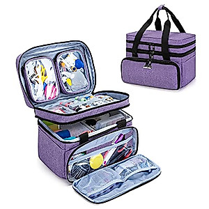 BAFASO Double Layer Sewing Accessories Organizer with 2 Detachable Pouches, Large Sewing Storage Bag for Sewing Tools (BAG ONLY), Purple