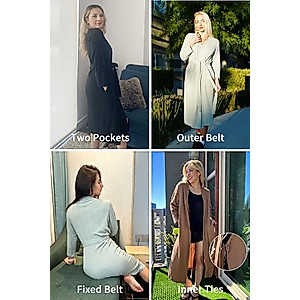 Ekouaer Women's Robes Long Bathrobes Jacquard Knit Spa Shower Robe Fixed Belt Sleepwear with Two Pockets S-3XL