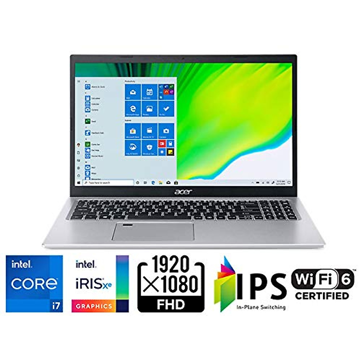 Acer Aspire 5 A515-56-73AP, 15.6" Full HD IPS Display, 11th Gen Intel Core i7-1165G7, Intel Iris Xe Graphics, 16GB DDR4, 512GB NVMe SSD, WiFi 6, Fingerprint Reader, Backlit Keyboard