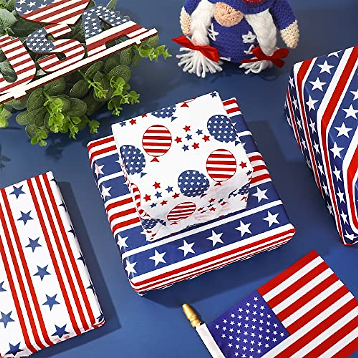 AnyDesign Patriotic Tissue Paper 90 Sheet Stars Stripes Balloon Tissue Paper 4th of July American Flag Wrapping Paper Holiday Art Tissue for Independence Day Memorial Day DIY Supplies, 14 x 20 Inch