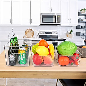 Set Of 10 Refrigerator Pantry Organizer Bins, Clear Plastic Food Storage Bins for Kitchen, Countertops, Cabinets, Fridge, Freezer, Bedrooms, Bathrooms, Clear Plastic Pantry Storage Containers