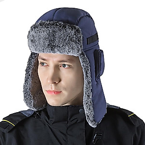 Winter Warm Trapper Hat for Men Ear Flap Buffalo Plaid Elmer Fudd Tweed Baseball hat with Brim Visor Blue