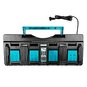 Powilling 4-Port 18V Lithium-Ion Charger DC18SF for Makita 14.4V-18V Lithium Battery BL1830 BL1840 BL1850 BL1860 BL1815 BL1430, Replace Makita DC18SF DC18RC DC18RD DC18RA Rapid Charger