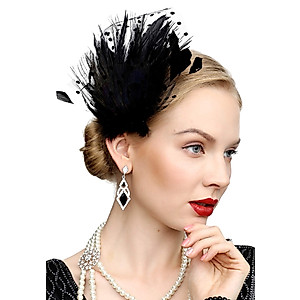 Cizoe Fascinators 20s Gatsby Flapper Acessories Art Deco Party Accessory Peacock Feather Headpiece(1A-Black)