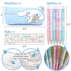 Ohjijinn Kawaii School Supplies Set, Cute Office Supplies, Includes Pencil Case, Ballpoint Pens, Ruler, Sticky Note, Stickers, Enamel Pins, Lanyard with ID Card Holder for Girls Gifts