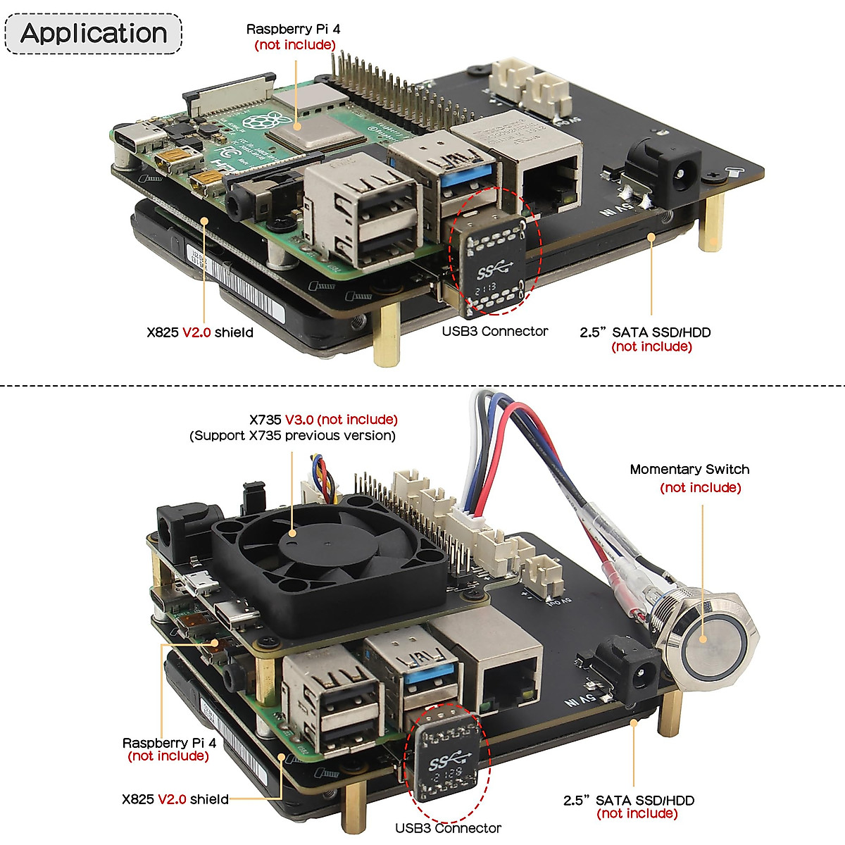Geekworm for Raspberry Pi 4 SATA Storage, X825 V2.0 2.5 inch SATA HDD/SSD Expansion Board UASP Supported Compatible with Raspberry Pi 4 Model B 1GB/2GB/4GB/8GB Only(Not Include Raspberry Pi)