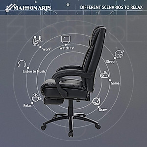 MAISON ARTS High Back Bonded Leather Reclining Office Chair Task Chair, Heavy Duty Executive Massage Computer Desk Chair with Retractable Footrest and Metal Base for Home Office
