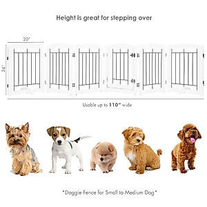 Spirich Extra Wide Dog Gates with Walk Through Door, Wooden Freestanding Pet Gate for Dog, Dog Gate for The House, Doorway, Stairs, 120" Wide Pet Puppy Safety Fence with 6 Panels (White)