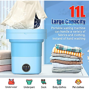 Portable Washing Machine with 3 Intelligent Cleaning Modes, 11L Mini Washer with Foldable Design, Mini Folding Washing for Travel, Camping, Apartment, Dorm, Baby Clothes, Socks and Underwear