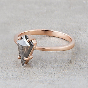 Dfine Jewelry Store Solitaire Kite Rose Cut 0.65CT Natural Salt and Pepper Diamond Engagement Ring Rose Gold Finish Sterling Silver (7.5)