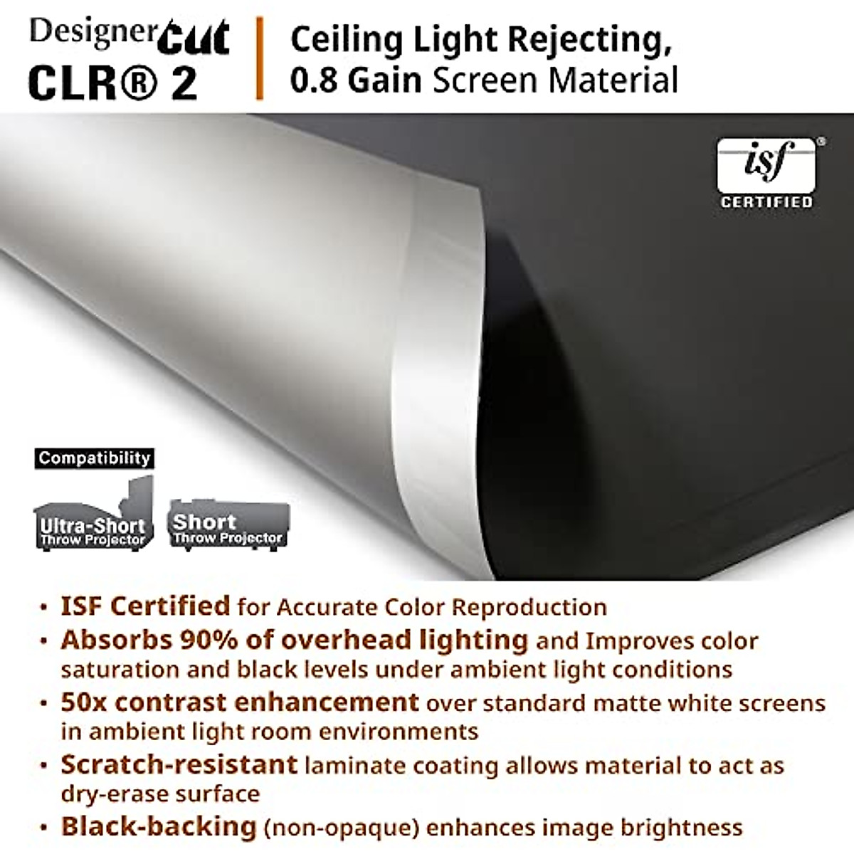 Elite Screens Designer Cut 123 inch Diag. 16:9, 8K 4K Ultra HD Ceiling Light Rejecting and Ambient Light Rejecting (CLR/ALR) DIY Raw Projector Screen Material for Movie Home Theater, RM-123H-CLR2