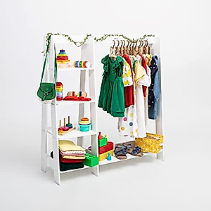 Sweet Home from wood Children’s Wardrobe - Wooden Clothes Rack with Hanging Rail & Display Shelf for Children - DIY Dressing Furniture, Open Closet for Kids, Easy to Assemble (White)