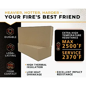 GIRtech Fire Bricks FireBrick High Temperature Insulated Firebricks - 2500F Pack of 2 - Size 9" x 4.5" x 2.5" - Fireclay, Chamotte Firebricks for Ovens, Forges, Kilns, Fireplaces, Wood Stoves
