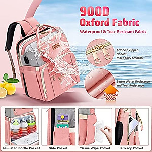 Gimars 5 in 1 Diaper Bag Backpack, Waterproof Diaper Bags for Travel with Insulated Milk Bottle Pocket, Large Capacity and Stroller Straps, Pink