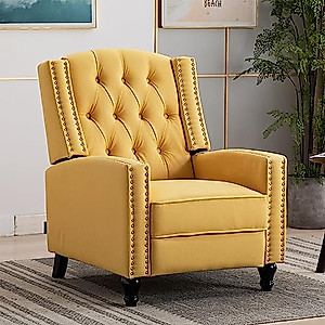 Artechworks Tufted Fabric Pushback Manual Recliner Chair for Living Room - Single Sofa Home Theater Seating- Comfortable Bedroom & Living Room Chair Reclining Sofa, Yellow